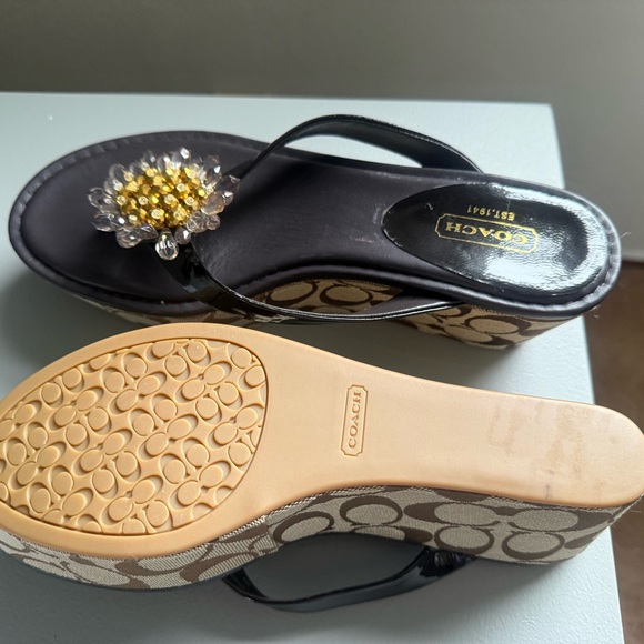 Coach | Shoes | Coach Black And Gold Wedge Shoes With Elegant Design ...